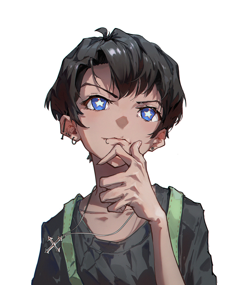 Safebooru - 1boy ahoge black hair blue eyes borrowed character ...