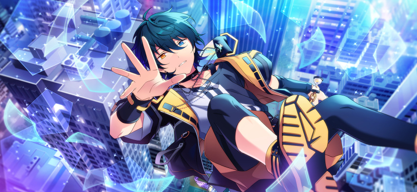 Safebooru - 1boy black choker black leggings blue eyes blue hair ...