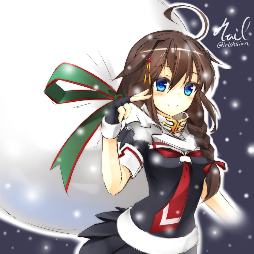 Safebooru - 1girl absurdres ahoge artist name black gloves black serafuku black skirt blue eyes ...