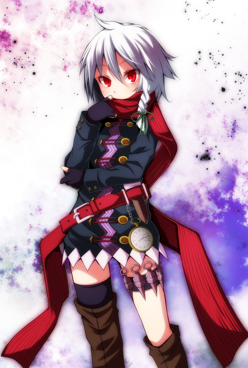 Safebooru - 1girl alternate costume asymmetrical legwear belt black gloves black legwear braid ...