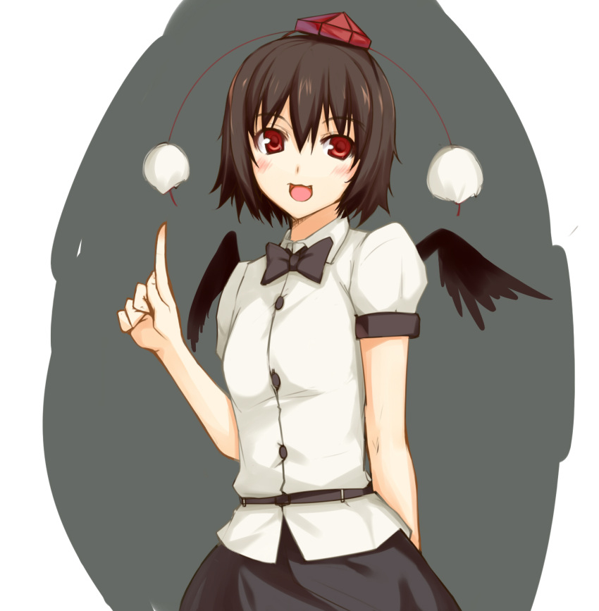 Safebooru - arm behind back black hair black wings hareno chiame hat ...