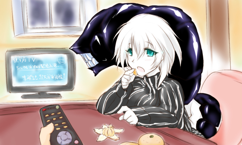 Safebooru - 1girl alternate costume aqua eyes blush controller food ...