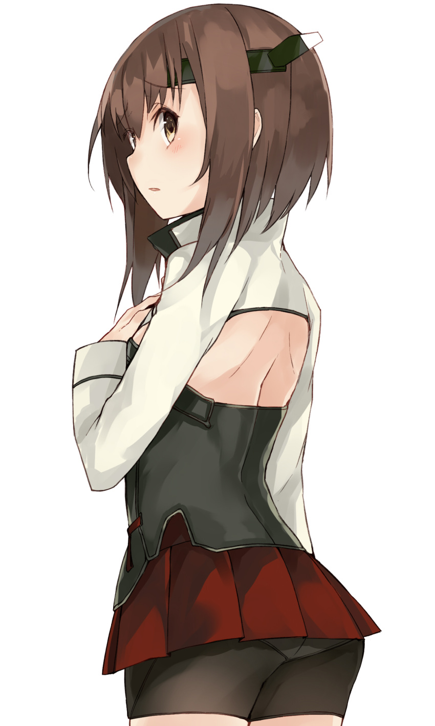Safebooru - 1girl absurdres back cutout bike shorts blush brown eyes brown hair bust from side ...