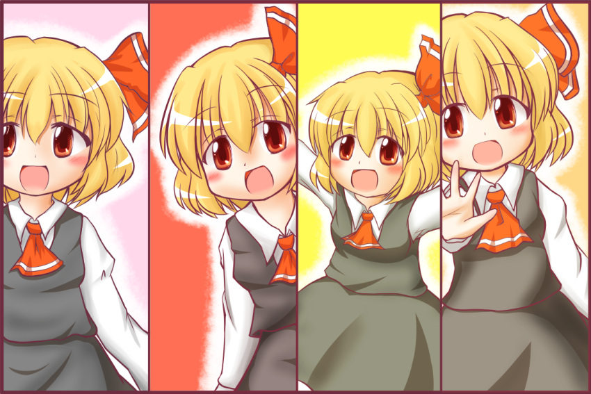 Safebooru - 1girl :d blonde hair derivative work hair ribbon oi gatsuo ...
