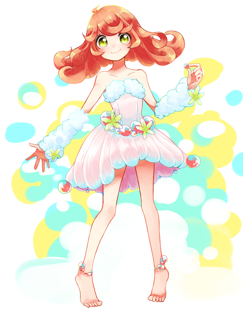 Safebooru - 1girl absurdres anklet bare shoulders barefoot dress green eyes highres jewelry long ...