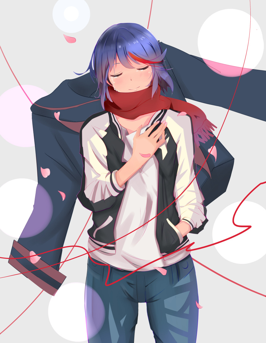 Safebooru - 1girl absurdres cherry blossoms denim h.l. hand on own ...