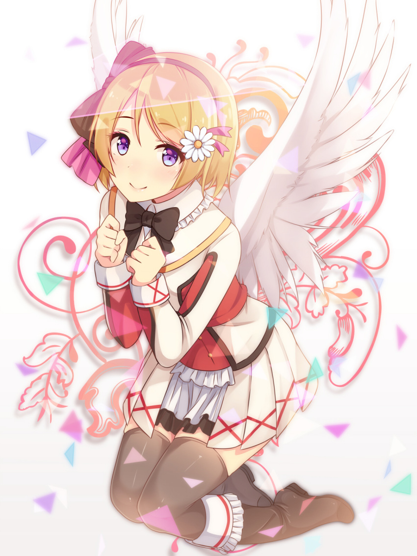 Safebooru - 1girl angel wings blonde hair blush highres koizumi hanayo looking at viewer love ...