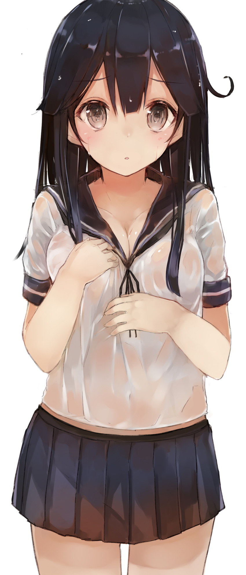 Safebooru - 1girl absurdres ahoge black hair blush breasts brown eyes cleavage highres kantai ...