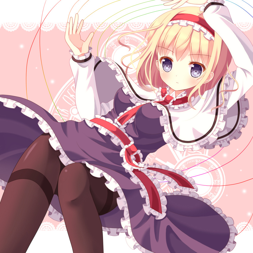 Safebooru - 1girl alice margatroid black legwear blonde hair capelet dress hairband hazakura ...