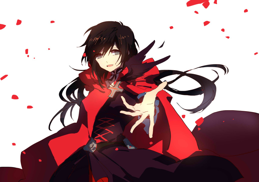 Safebooru - 1girl black hair grey eyes highres hooded cloak min (120716 ...