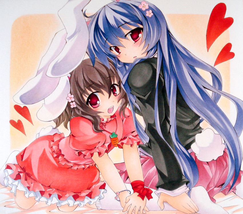 Safebooru - animal ears blue hair bracelet brown hair bunny ears bunny ...