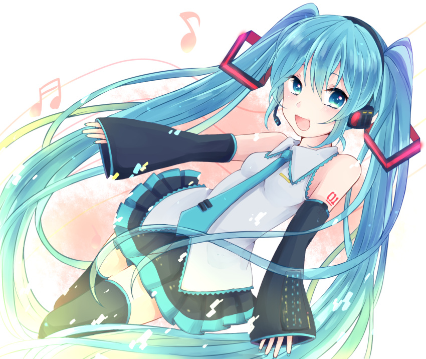 Safebooru - 1girl aqua eyes aqua hair detached sleeves hatsune miku headset highres long hair ...