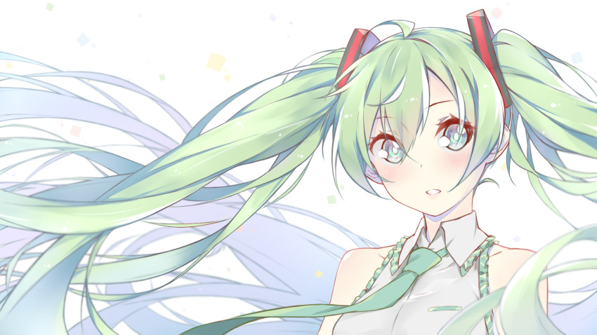 Safebooru - 1girl ahoge blush fhang floating hair green eyes green hair ...