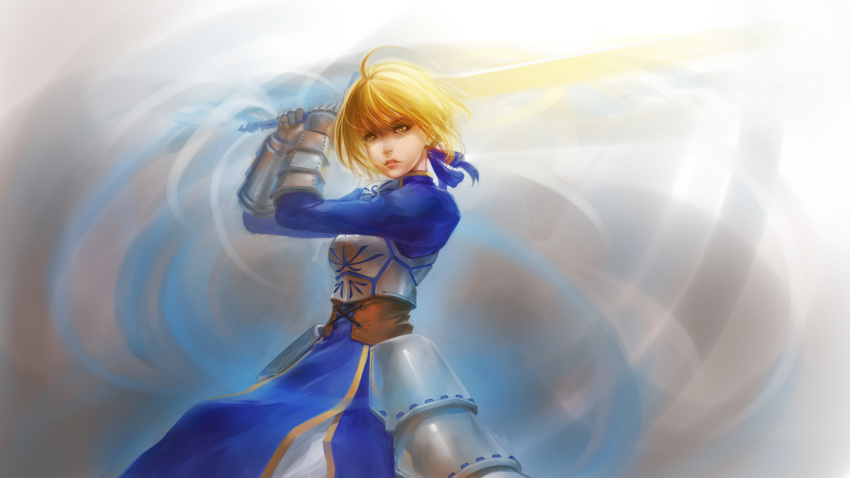Safebooru - 1girl ahoge armor armored dress blonde hair dress excalibur fate/stay night fate ...