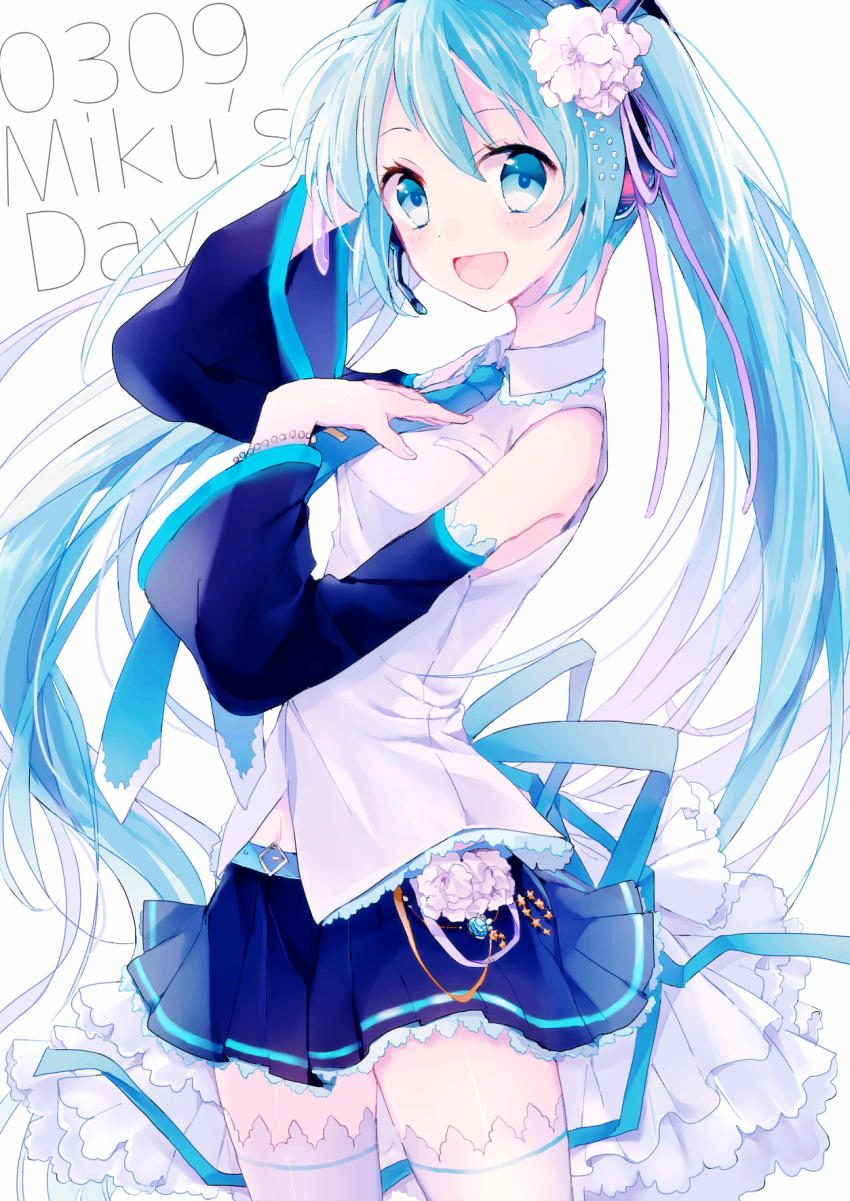 Safebooru - 1girl 39 aqua eyes aqua hair detached sleeves flower hair ...