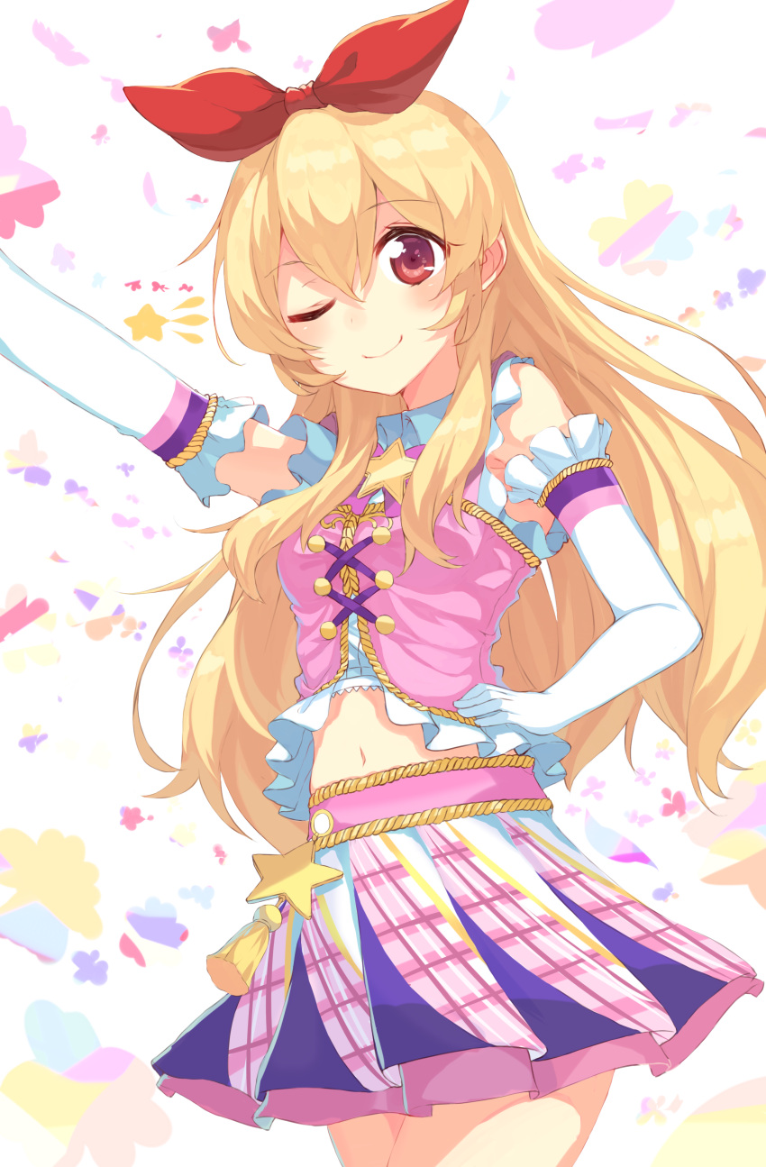 Safebooru - 1girl absurdres aikatsu! blonde hair blush hair ribbon hand on hip highres hoshimiya ...