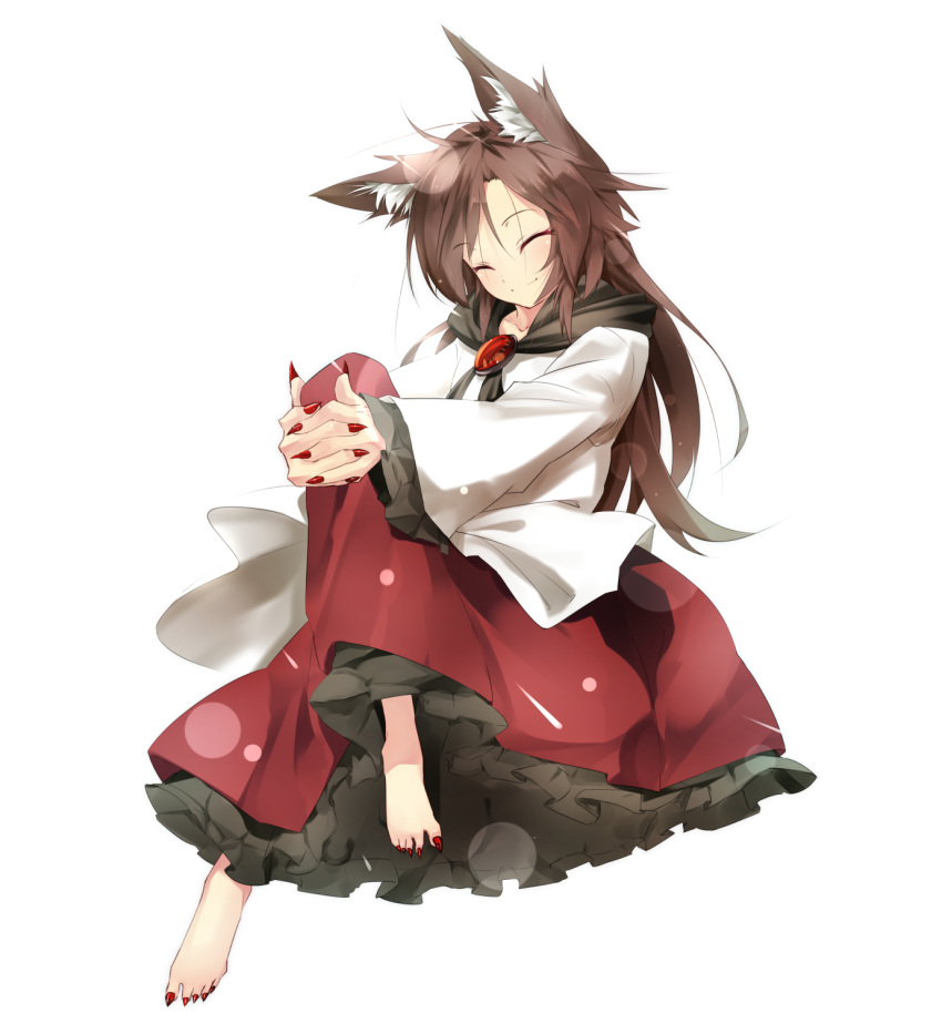 Safebooru - 1girl ^ ^ animal ears barefoot brooch brown hair closed ...
