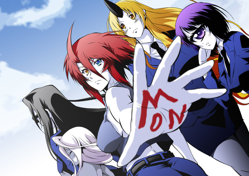 Safebooru - 5girls ahoge black hair blonde hair blue eyes body writing ...
