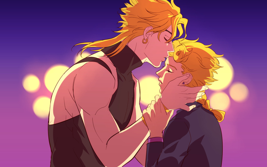 Safebooru - blonde hair braid dio brando earrings father and son forehead kiss giorno giovanna ...