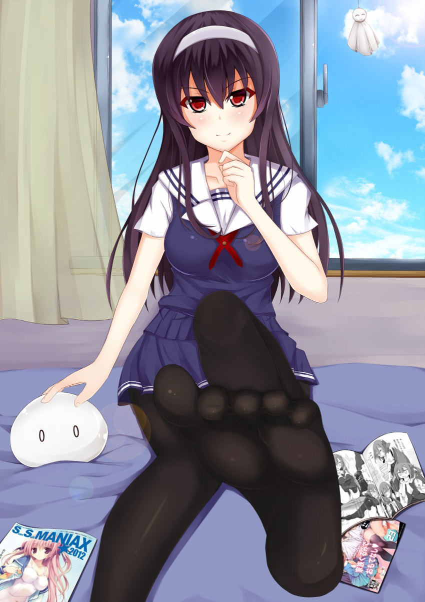 Safebooru - 1girl black hair black legwear blush feet hairband highres kasumigaoka utaha long ...
