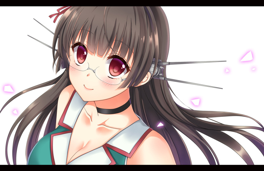 Safebooru - 1girl blush breasts brown hair choker choukai (kantai collection) cleavage glasses ...