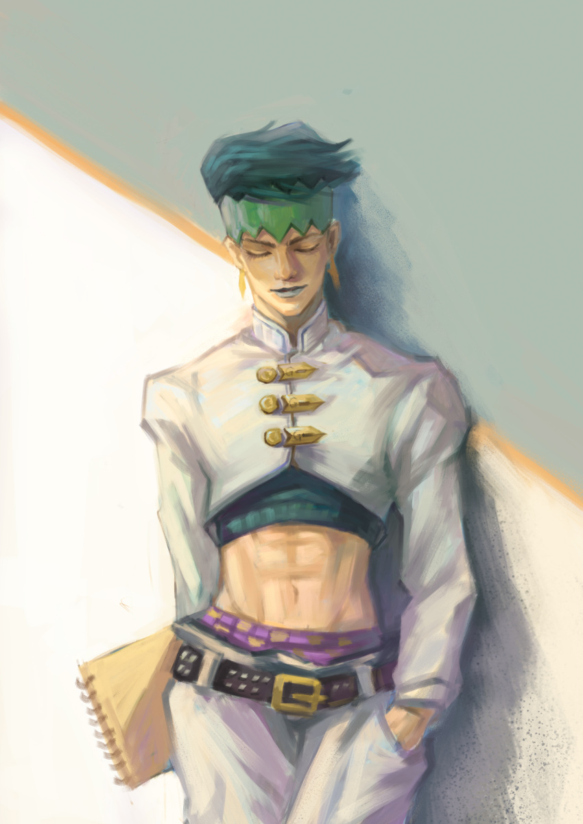 Safebooru - 1boy absurdres aqua hair closed eyes earrings green ...