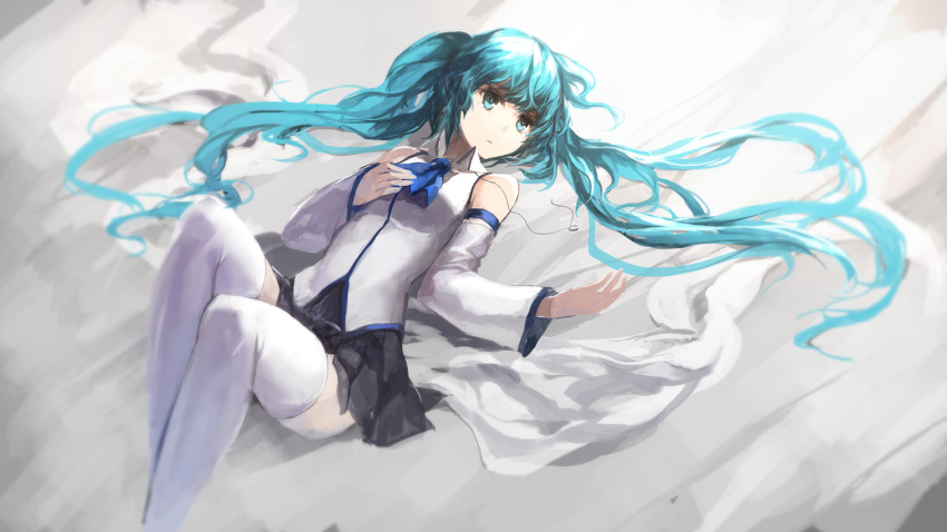 Safebooru - 1girl alternate color aqua eyes aqua hair detached sleeves hatsune miku long hair ...