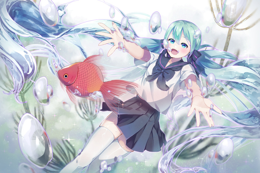 Safebooru - 1girl bottle miku fcm28129 fish hatsune miku highres liquid ...