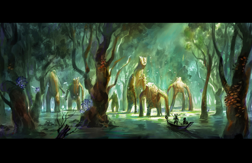 Safebooru - bird boat fantasy original swamp treant tree yang ...