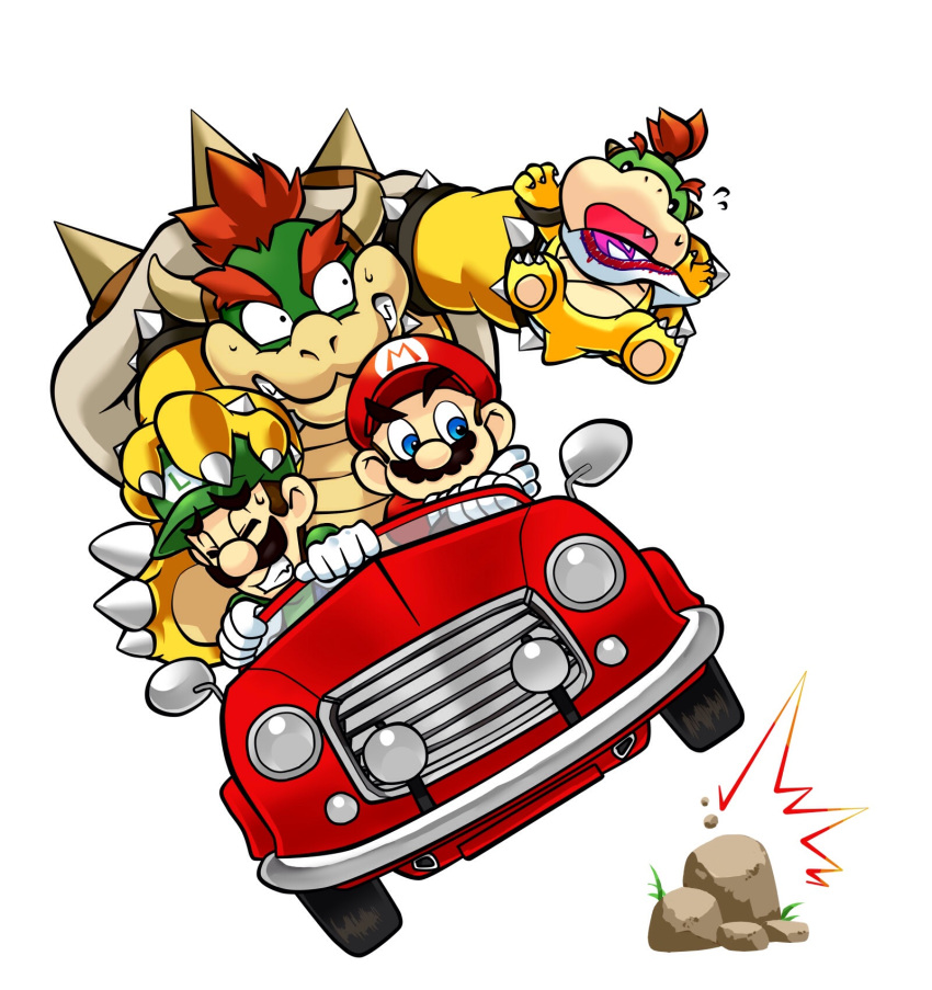 Safebooru - bowser bowser jr. car driving highres luigi mario super ...