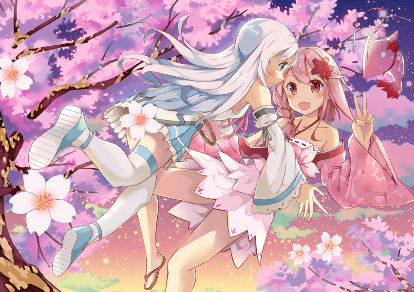 Safebooru 2girls Blue Eyes Blush Braid Cherry Blossoms Detached 6649