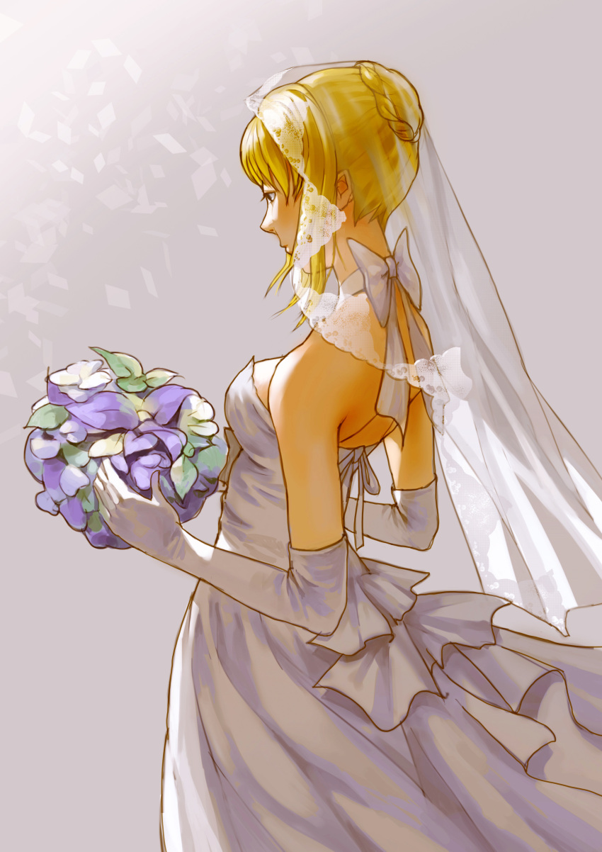 Safebooru - 1girl absurdres ahoge blonde hair bouquet bridal veil bride ...