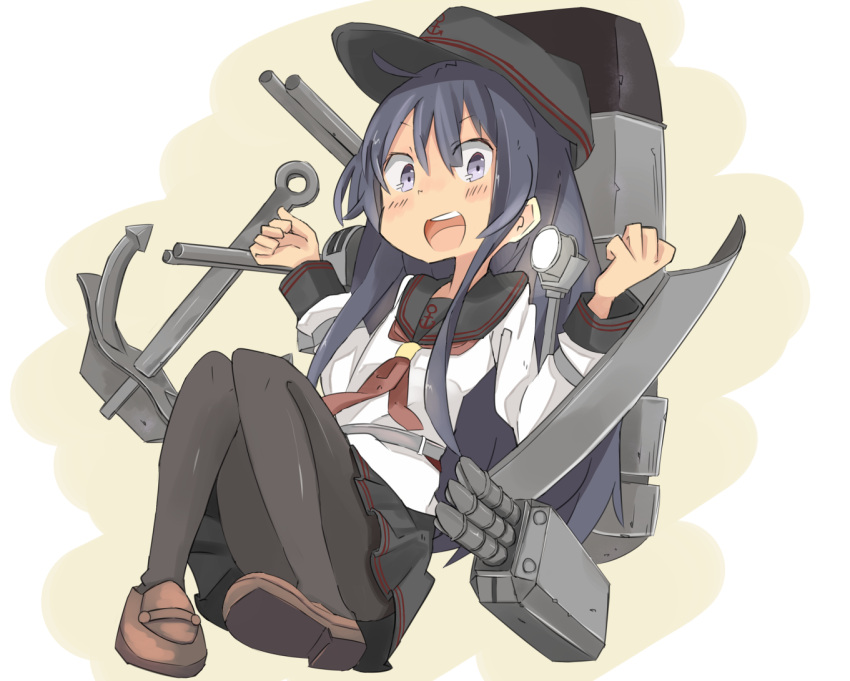 Safebooru - 1girl :d akatsuki (kantai collection) anchor symbol black legwear black skirt ...