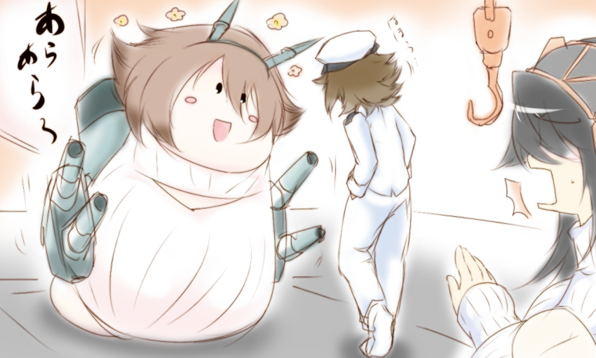 Safebooru - 1boy 2girls :d admiral (kantai collection) animalization ...