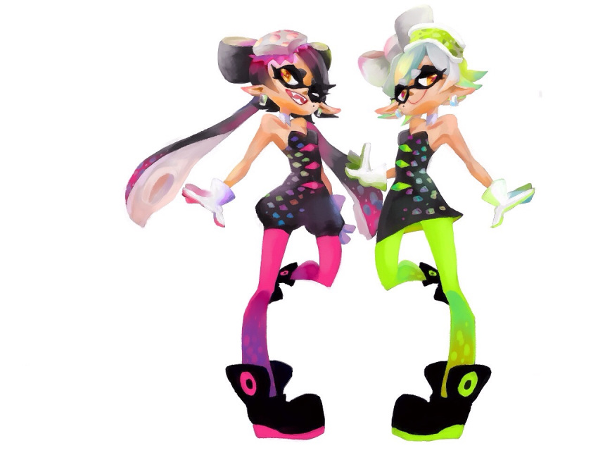 Safebooru - 2girls ;d black hair callie (splatoon) cousins dress ...