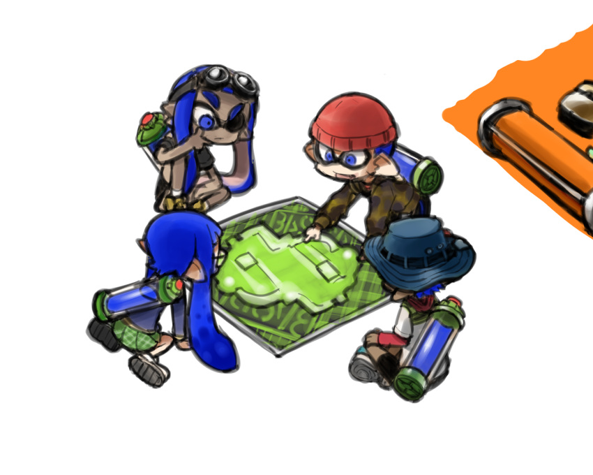 Safebooru - 2boys 2girls blue eyes blue hair highres inkling multiple ...