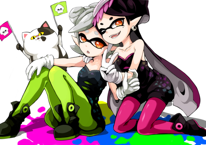 Safebooru - 1boy 2girls :o ;d akira ry0 animal black hair callie ...