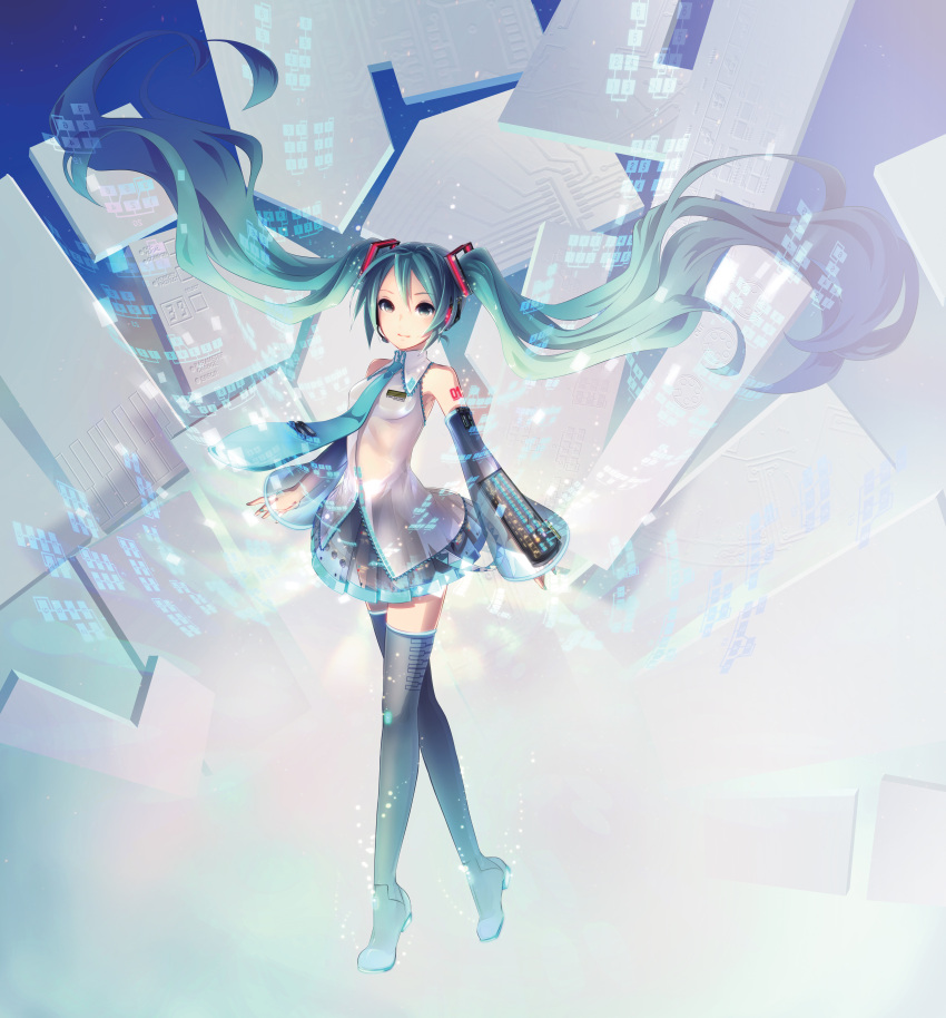 Safebooru - 1girl absurdres aqua hair artist request detached sleeves hatsune miku headphones ...
