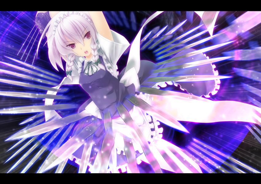 Safebooru - braid danmaku frown gloves izayoi sakuya knife letterboxed ...