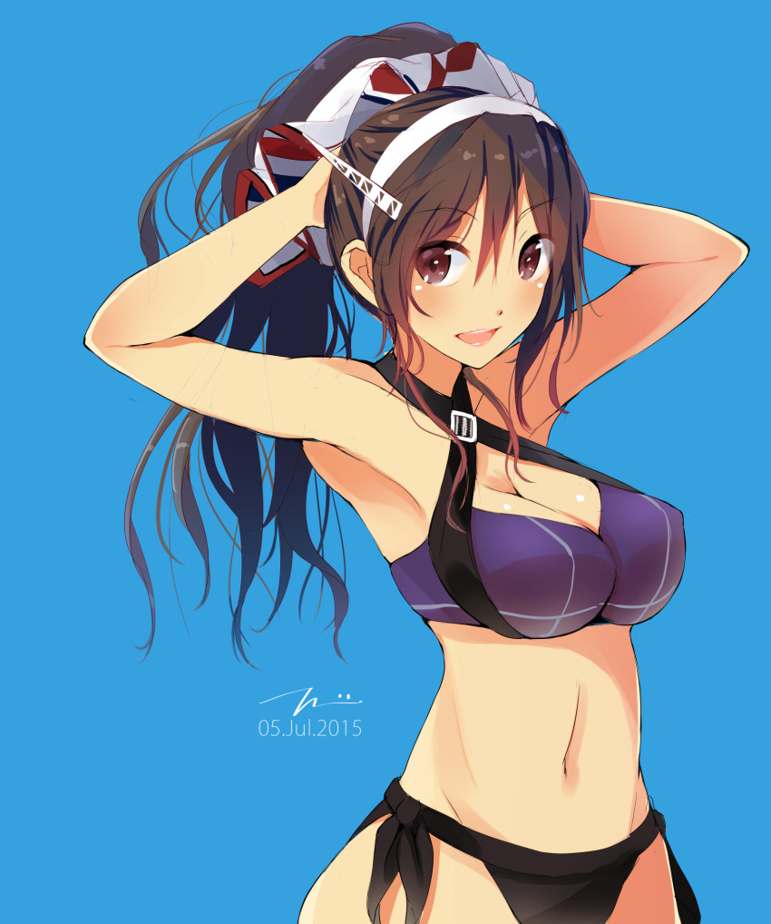 Safebooru - 1girl 2015 :d adapted costume adjusting hair ashigara (kantai collection) bikini ...