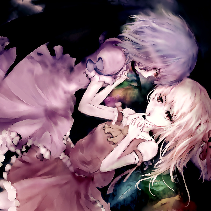 Safebooru - 2girls ascot bat wings blonde hair blue hair bow dyolf flandre scarlet frills hair ...