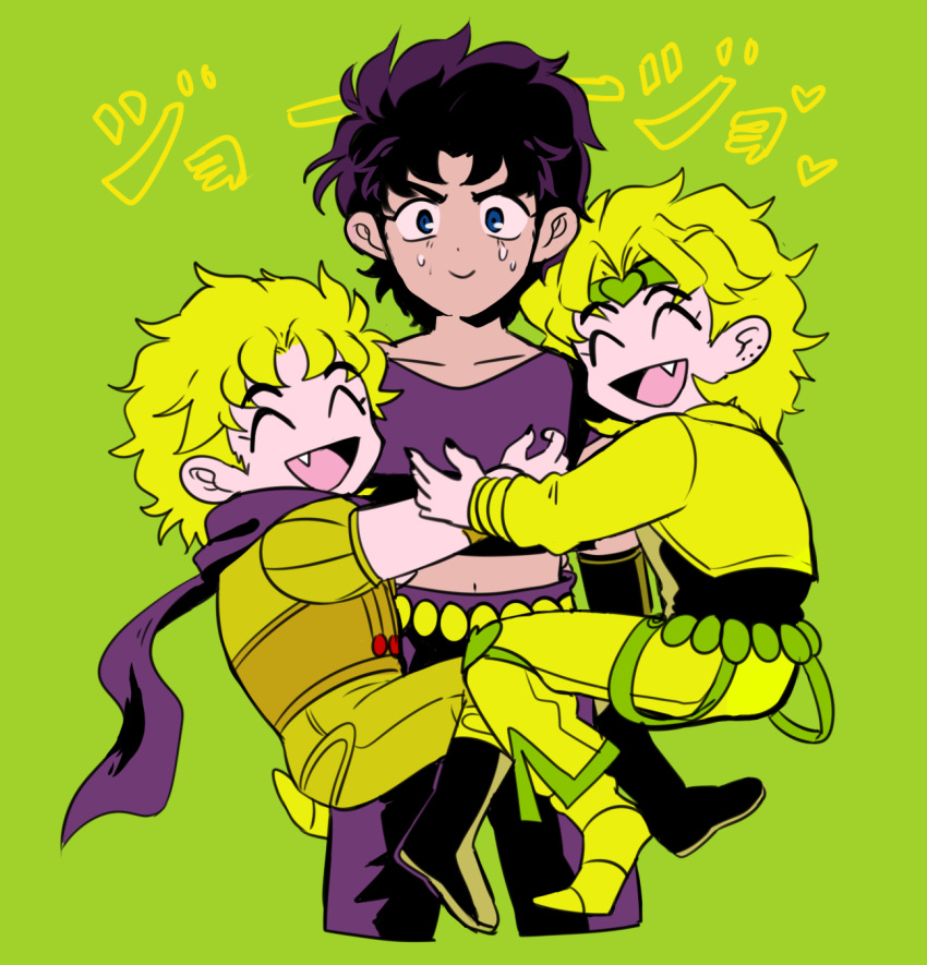 Safebooru - 3boys akiyoku black hair blonde hair dio brando dual persona fang highres hug jojo ...