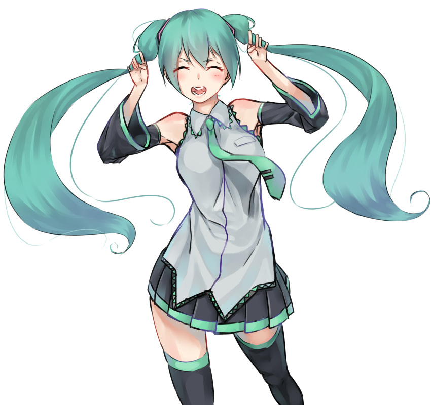 Safebooru - 1girl absurdres aqua hair black legwear closed eyes detached sleeves hatsune miku ...