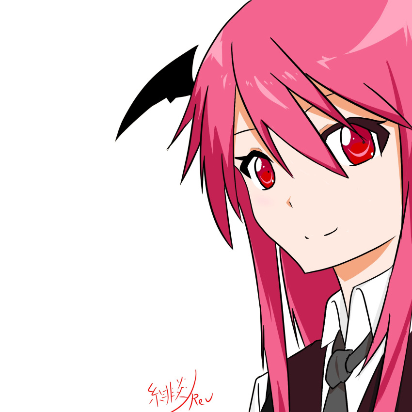 Safebooru - 1girl artist name bat wings collared shirt commentary ...