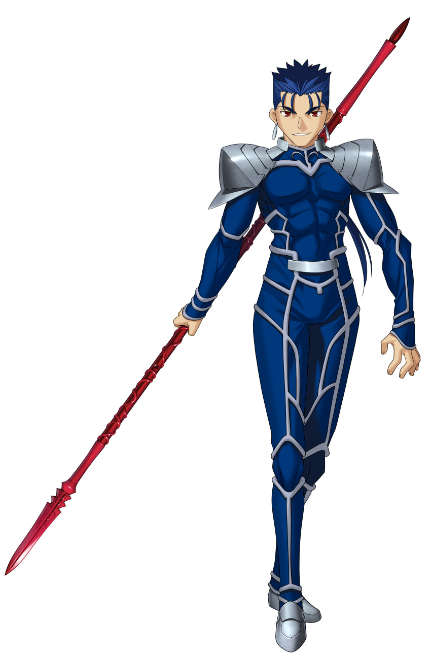 Safebooru - 1boy absurdres blue hair highres holding weapon lance ...