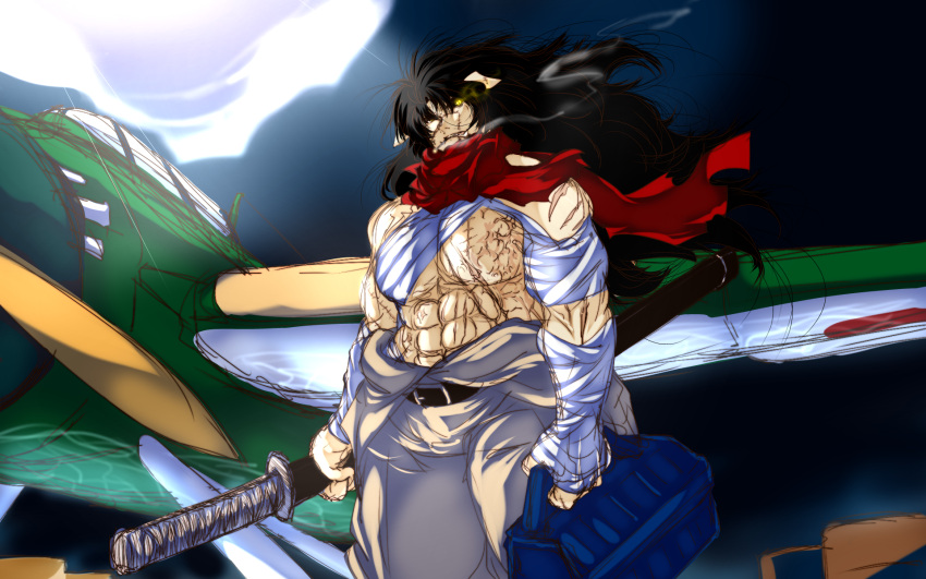 Safebooru - 1boy admiral (kantai collection) airplane bandages black ...