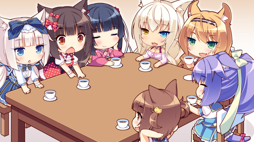 Safebooru - 6+girls animal ears azuki (sayori) black hair blonde hair ...