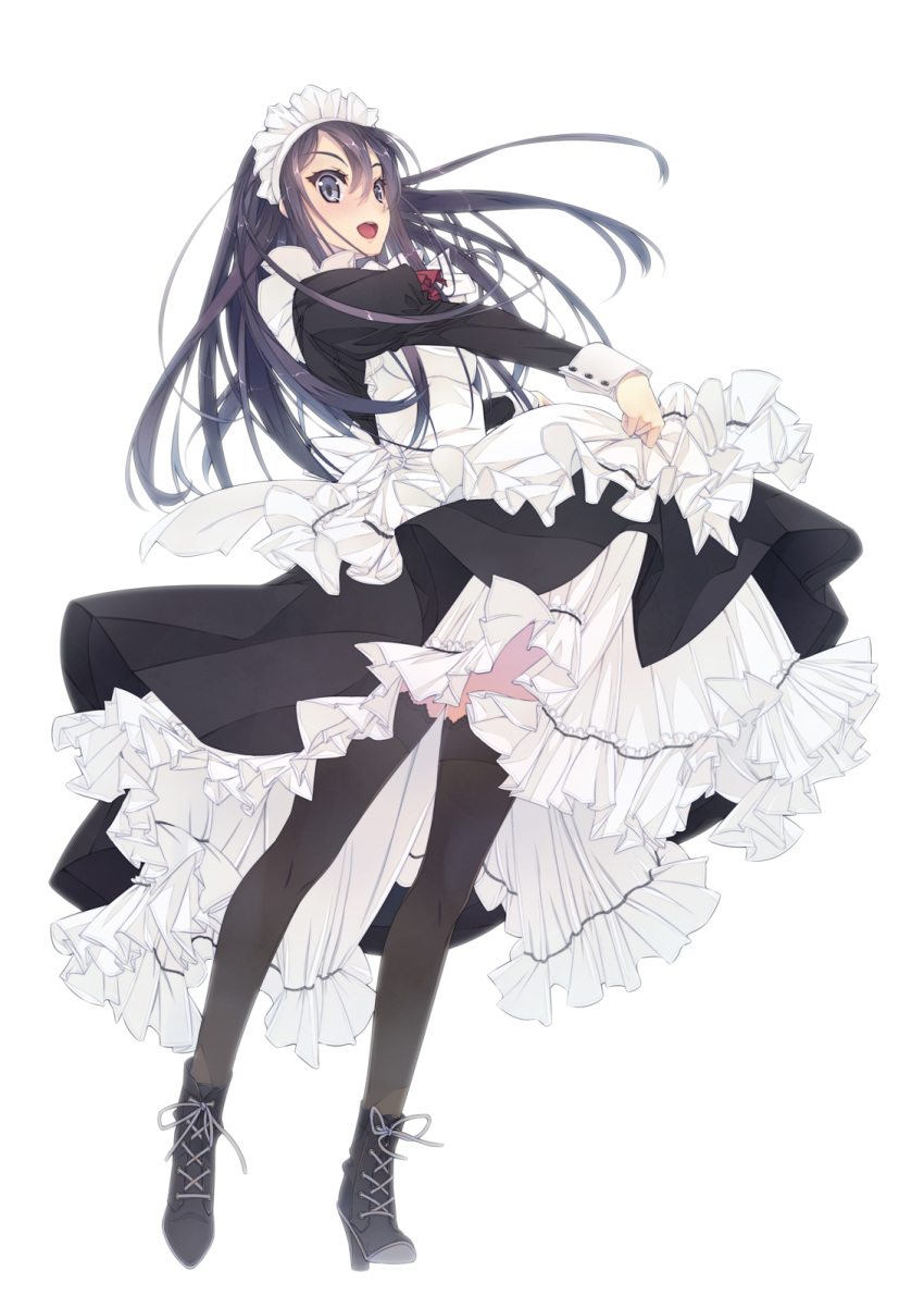 Safebooru 1girl Apron Bangs Black Hair Black Legwear Blue Eyes Blush 6561