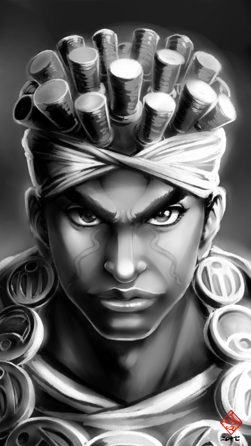 Safebooru - 1boy absurdres dark skin greyscale highres jewelry jojo no ...