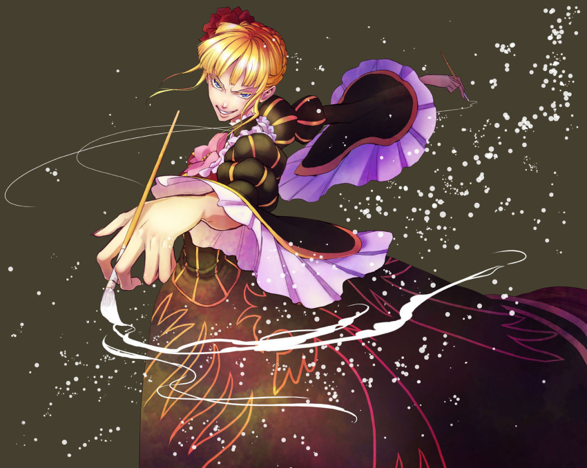 Safebooru - 1girl beatrice blonde hair blue eyes bow choker dress flower grin hair bun hair ...